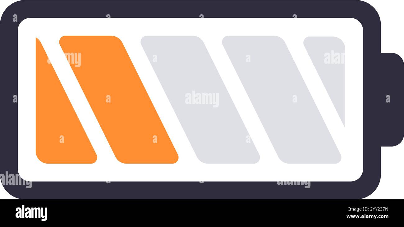 Stylized vector battery icon partially charged, symbolizing low power ...