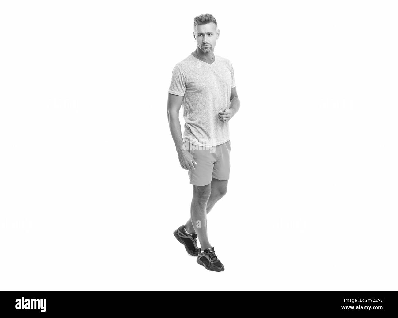 runner sport man walk isolated on white background. Athletic mature ...