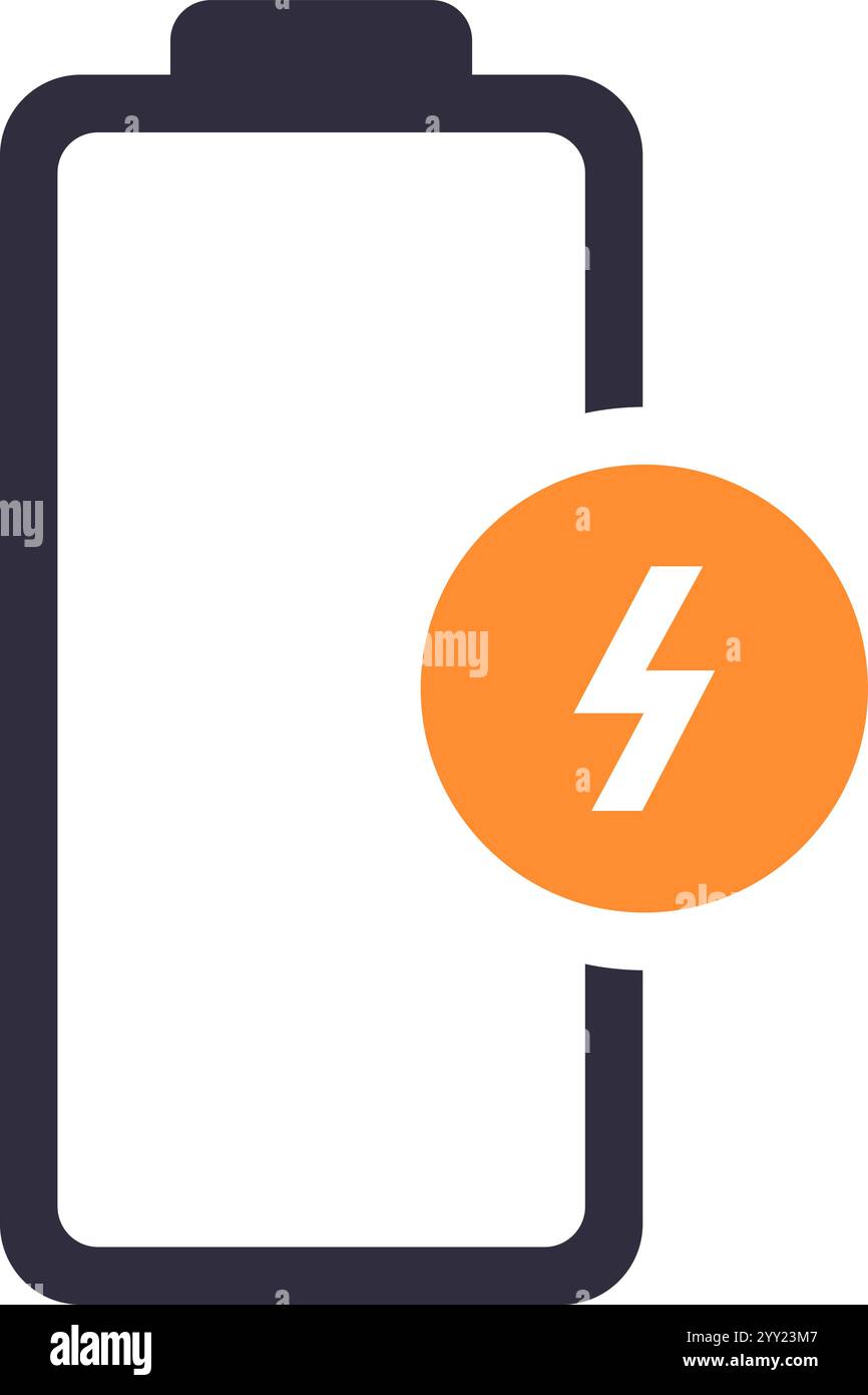Simple battery icon with an orange circle and lightning bolt ...