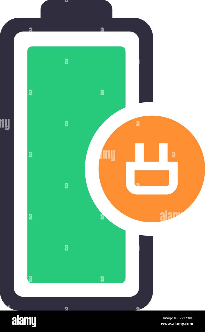 Green battery icon charging, featuring a plug symbol and energy status ...