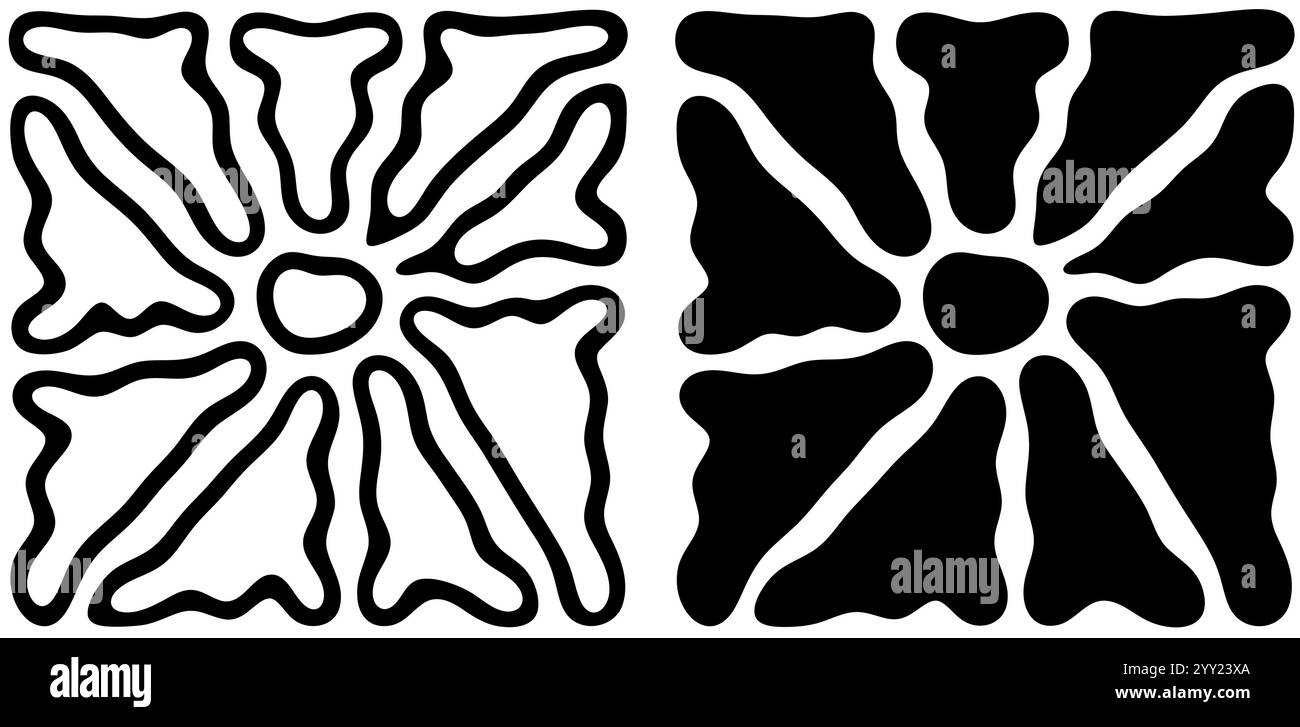 Organic black and white groovy sun pattern with bold contrasting shapes ...
