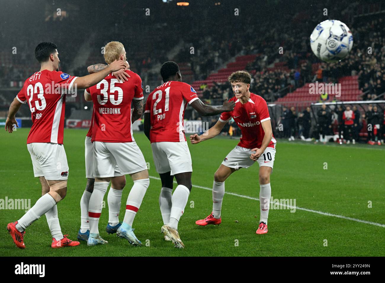 ALKMAAR - (l-r) Mayckel Lahdo of AZ Alkmaar, Mexx Meerdink of AZ Alkmaar, Ernest Poku of AZ ...