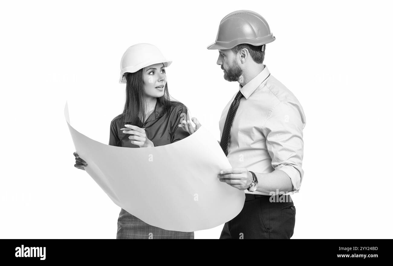Engineer supervisor with assistant conduct inspection isolated on white ...