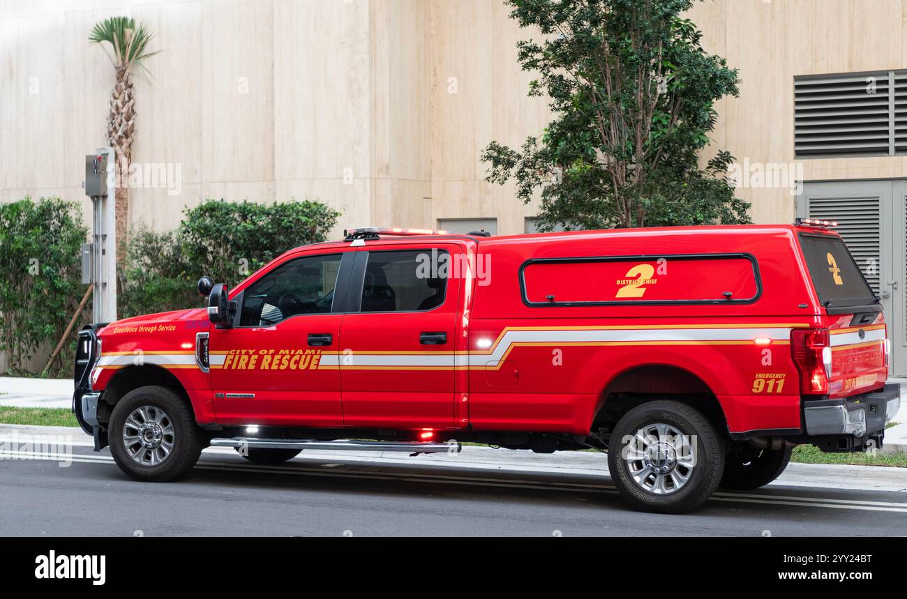 Miami, Florida, USA - December 01, 2024: City of Miami fire rescue red ...