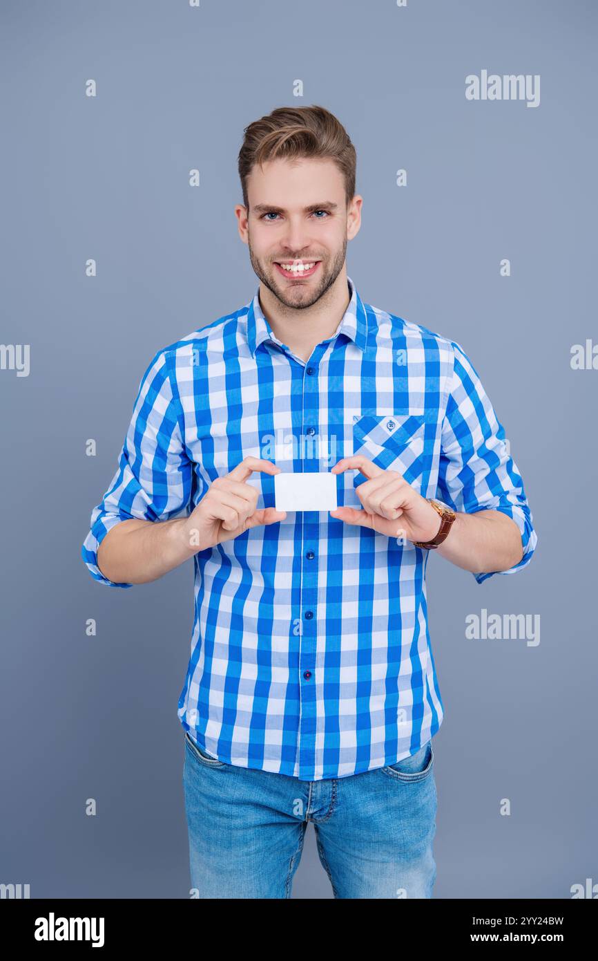 Good credit standing. Pay easy. Debit and credit. Debit card of man ...