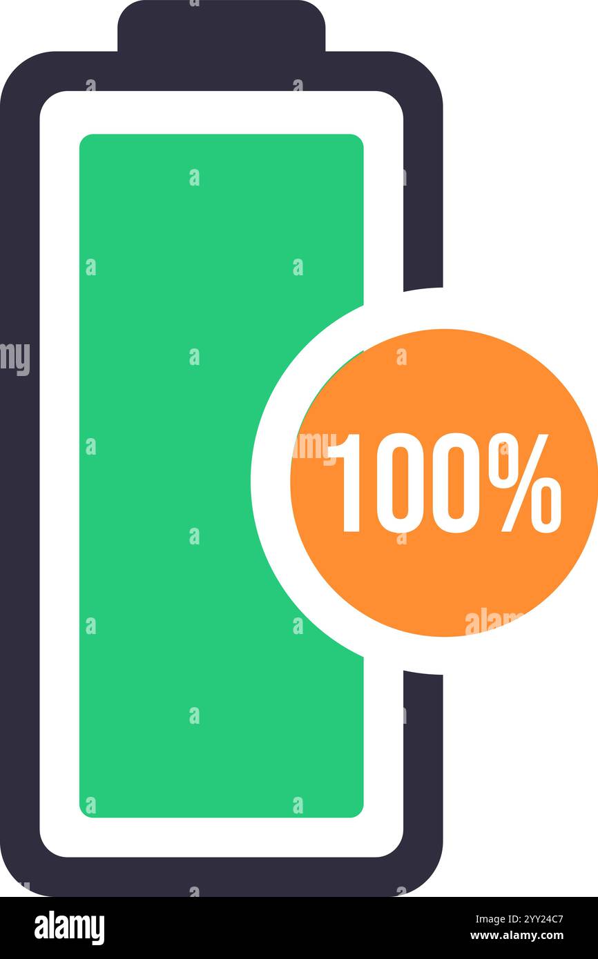 Full battery icon representing a 100 percent power level, showcasing ...