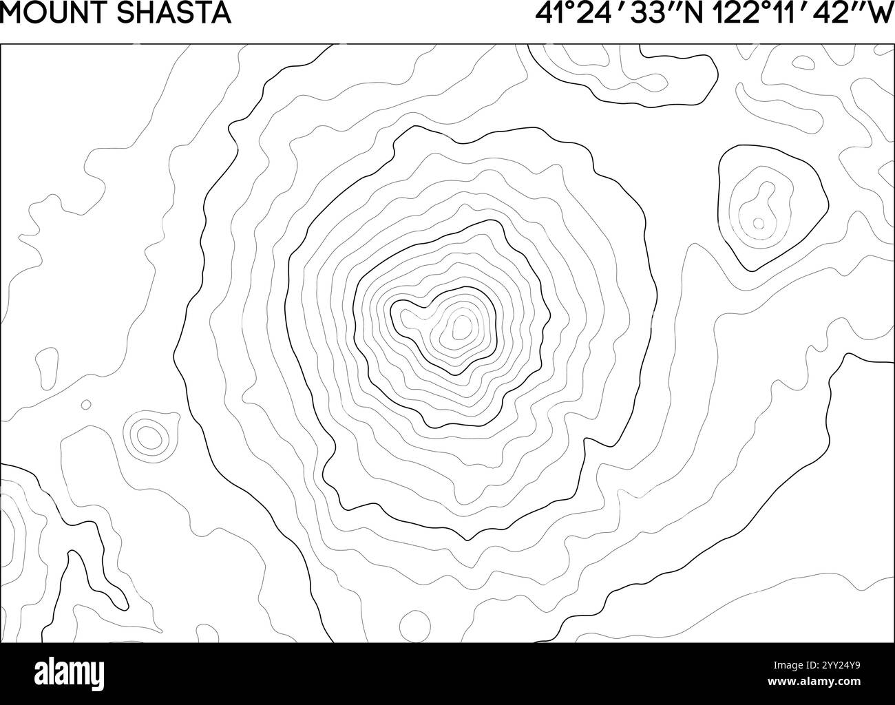 Detailed contour map of Mount Shasta with elevation lines and precise ...