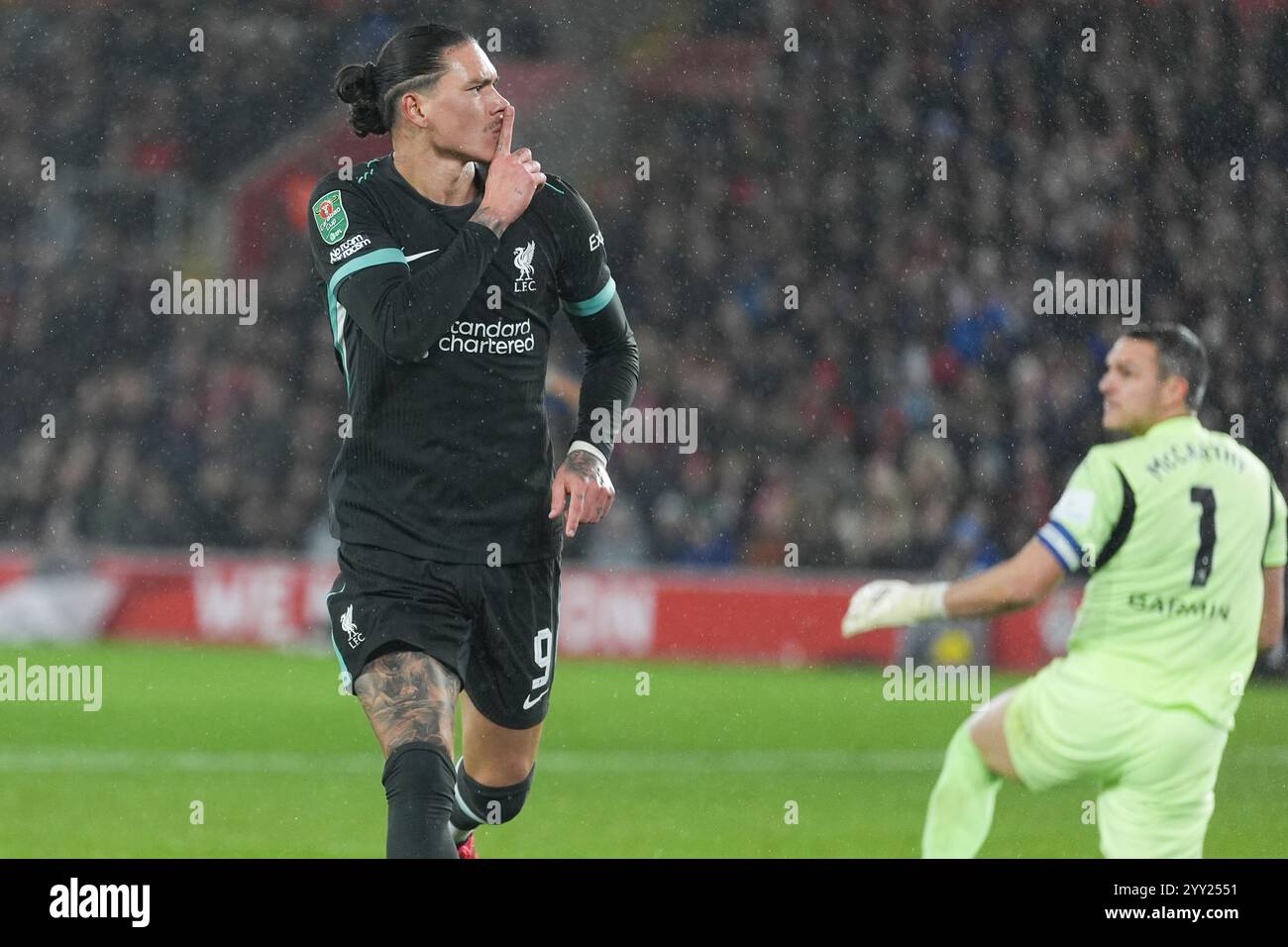 Liverpool's Darwin Nunez celebrates after scoring during the English ...