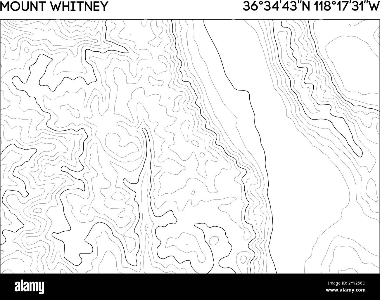 Contour map of Mount Whitney illustrating elevation lines with ...