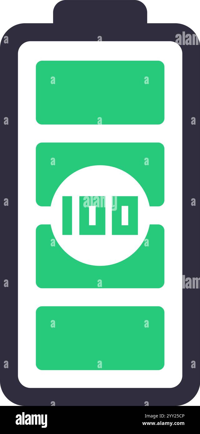 Full battery icon with one hundred percent charge indicator showing ...