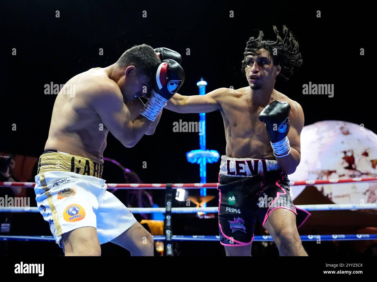 Levi Barnes (right) in action against Ramiro Garcia Lopez at Boulevard World, Riyadh in Saudi ...