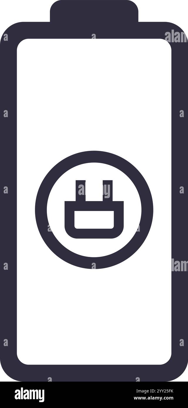 Minimalist vector illustration of a battery icon with a plug symbol ...