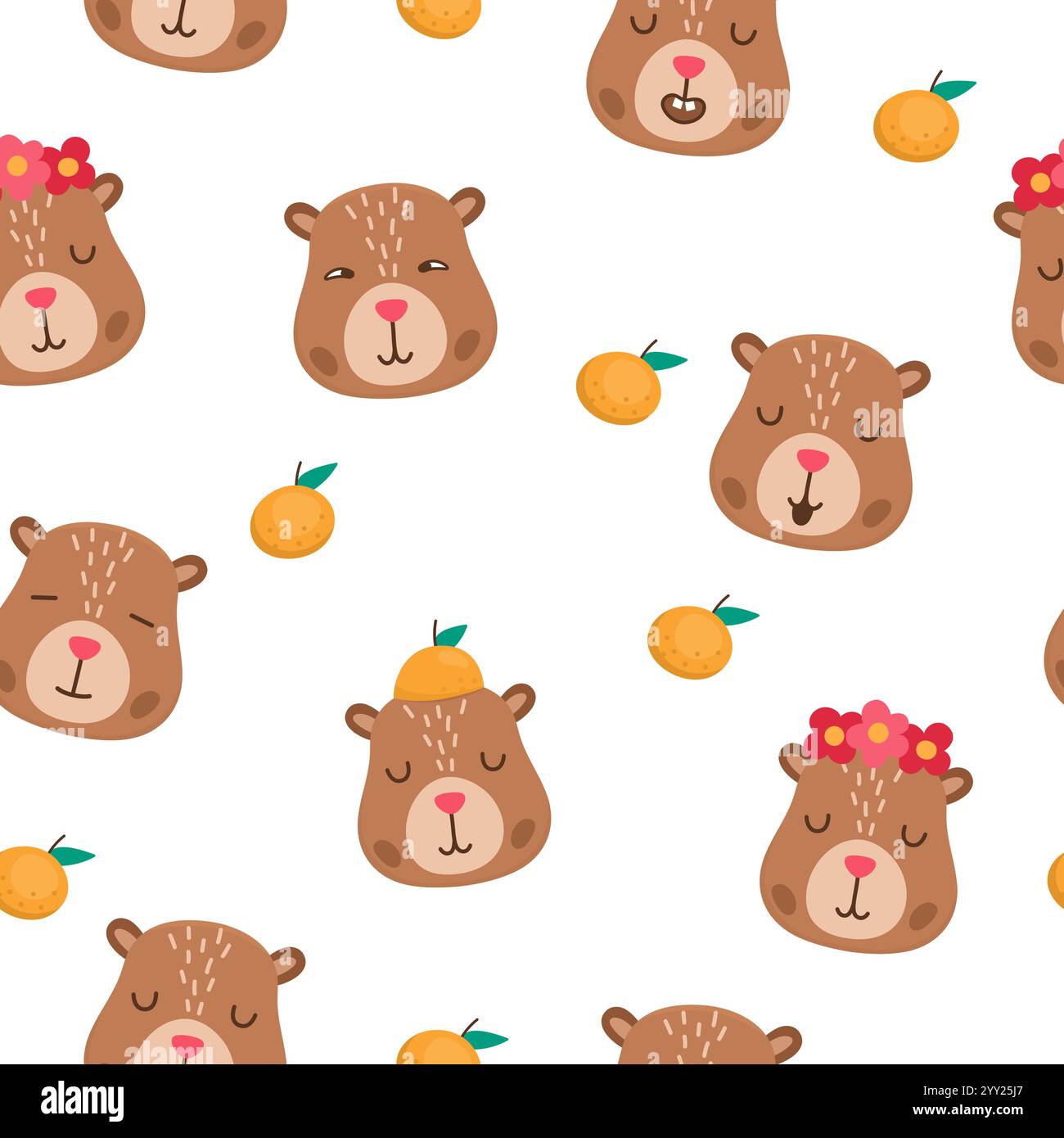 Vector capybara seamless pattern. Cute repeat background with happy ...