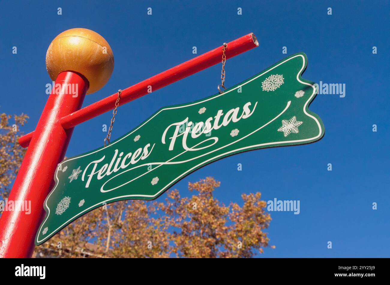 Festive sign displaying 'Felices Fiestas' message Stock Photo - Alamy