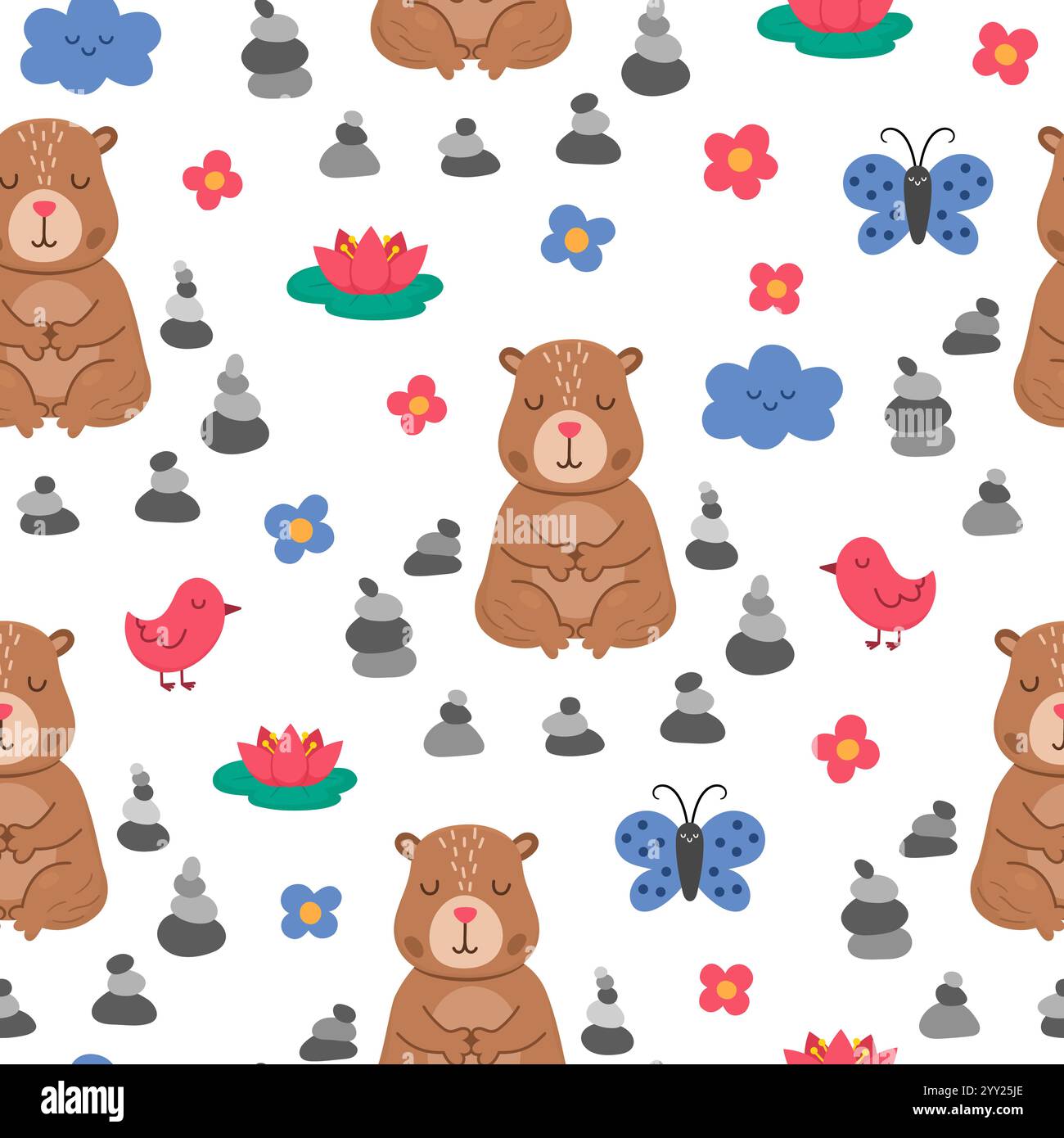 Vector capybara seamless pattern. Cute capibara repeat background with ...