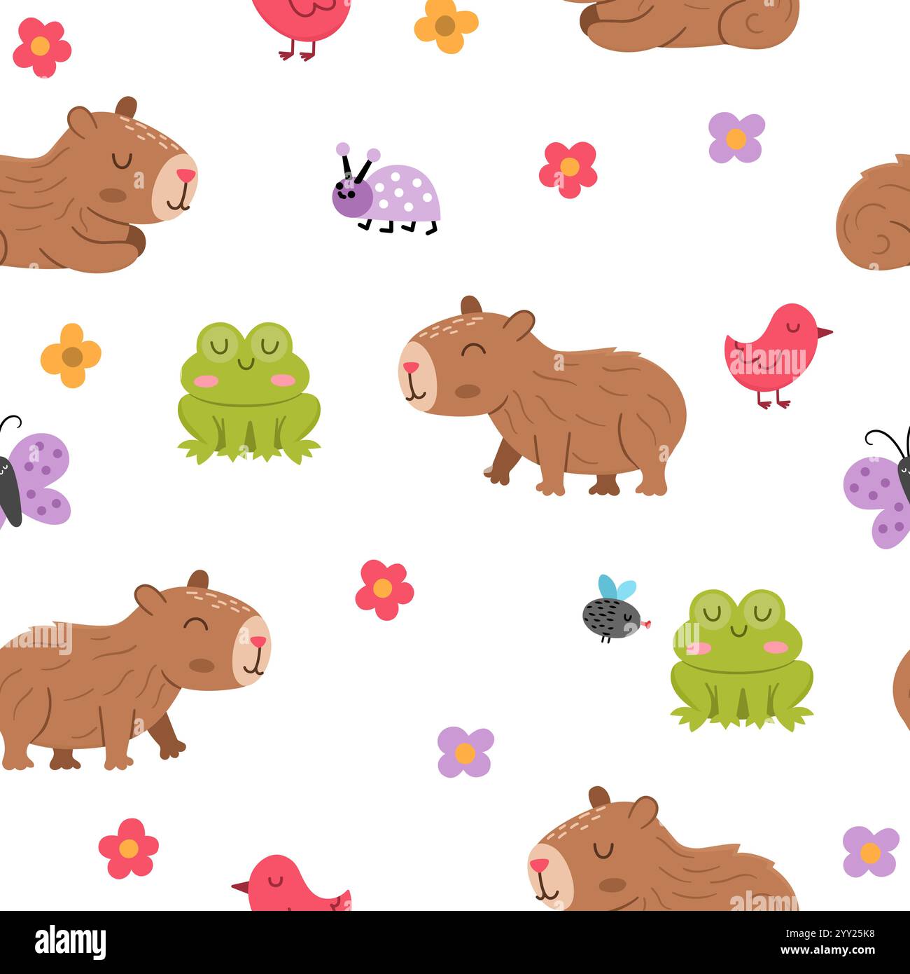 Vector capybara seamless pattern. Cute capibara repeat background with ...