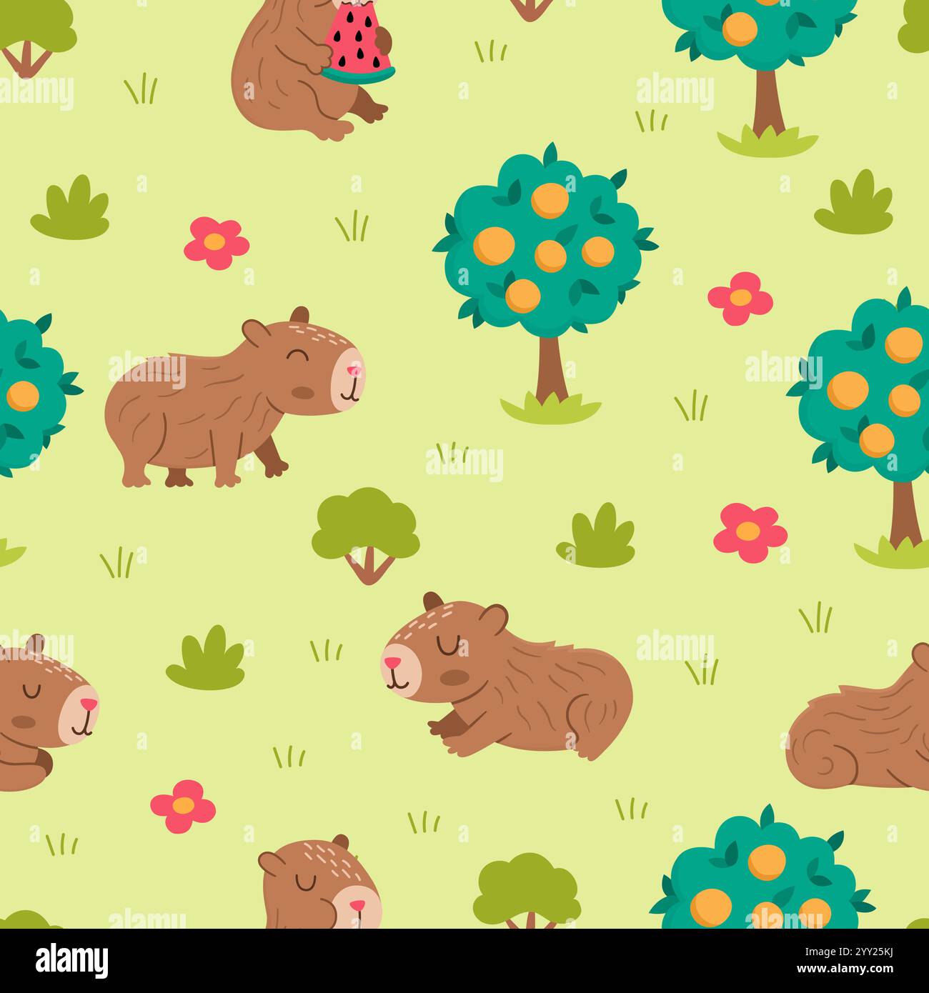 Vector capybara seamless pattern. Cute repeat background with capibara ...