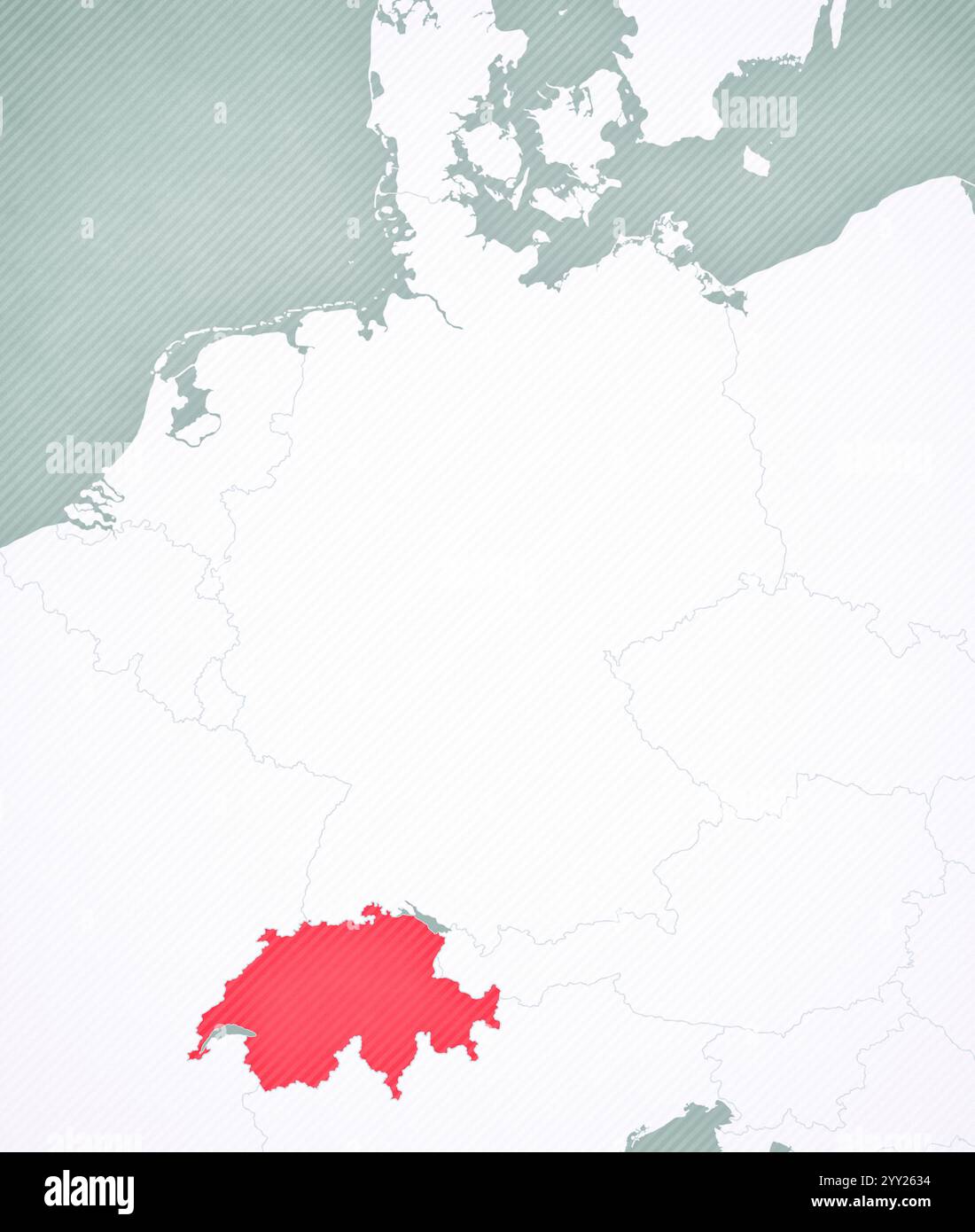 Switzerland on the map of Germany with softly striped vintage ...