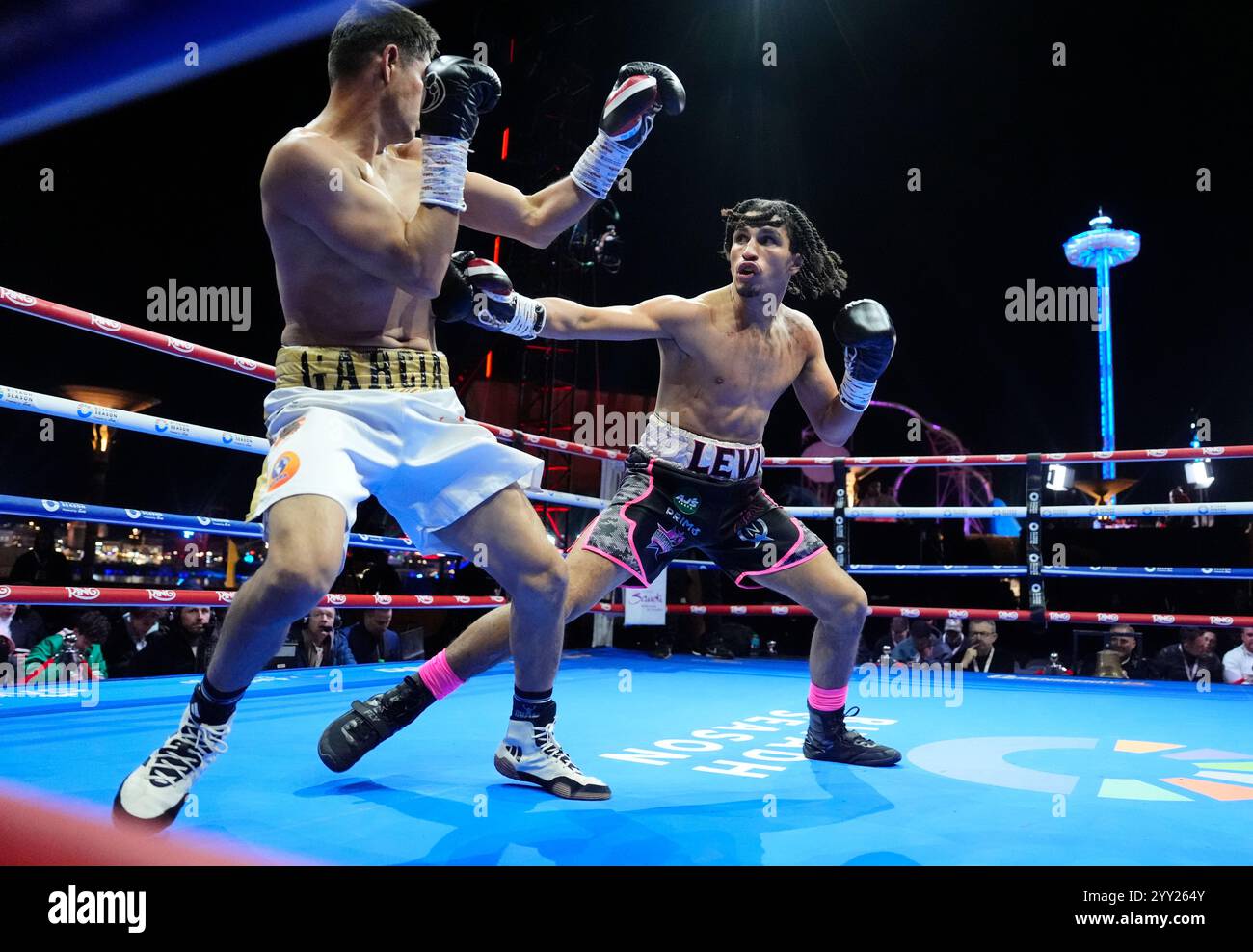 Levi Barnes (right) in action against Ramiro Garcia Lopez at Boulevard World, Riyadh in Saudi ...