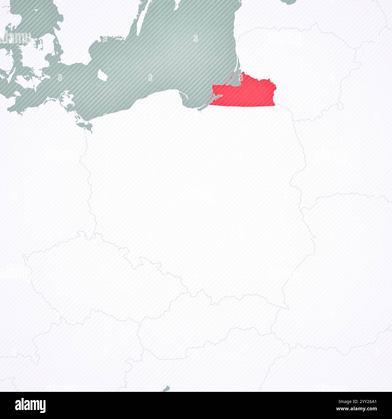Kaliningrad Oblast on the map of Poland with softly striped vintage ...