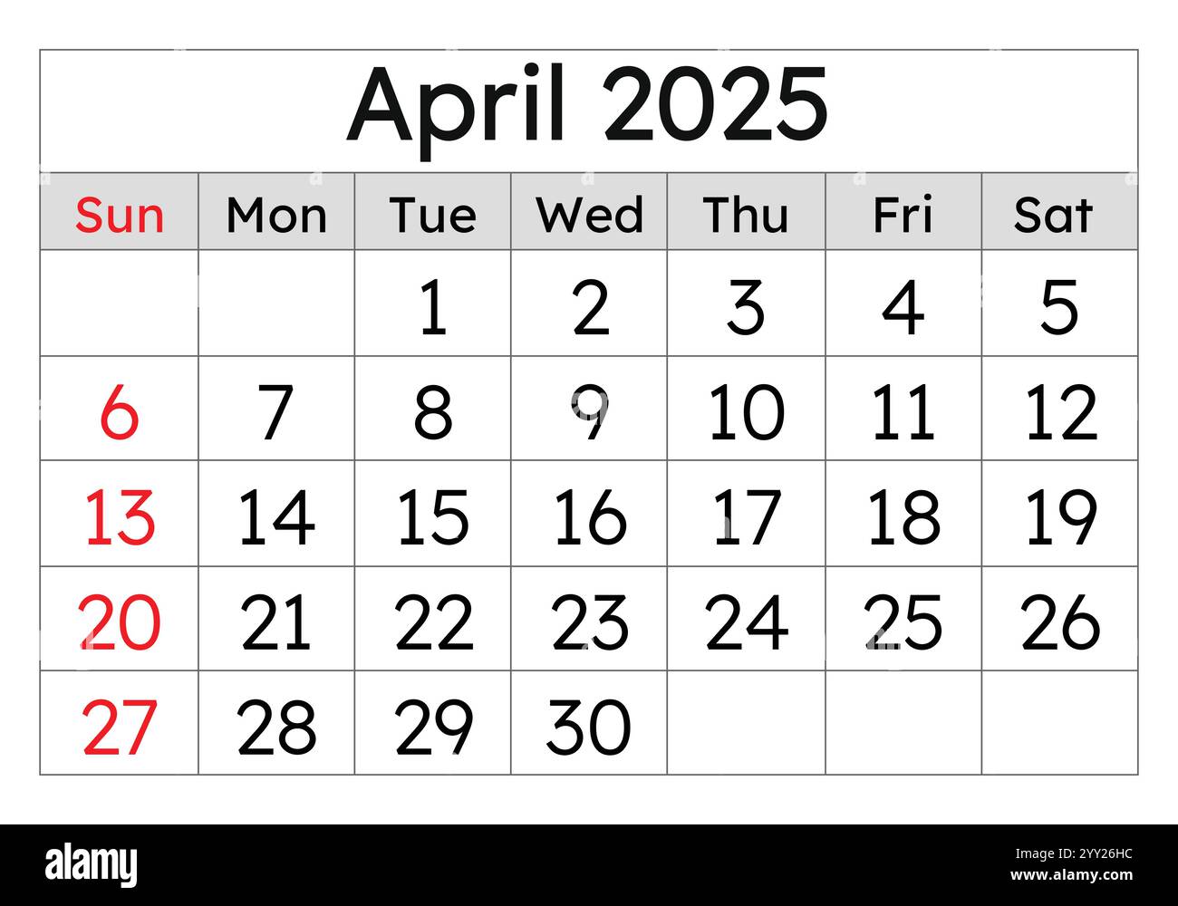 Calendar for april 2025. Simple vector illustration. English page of ...