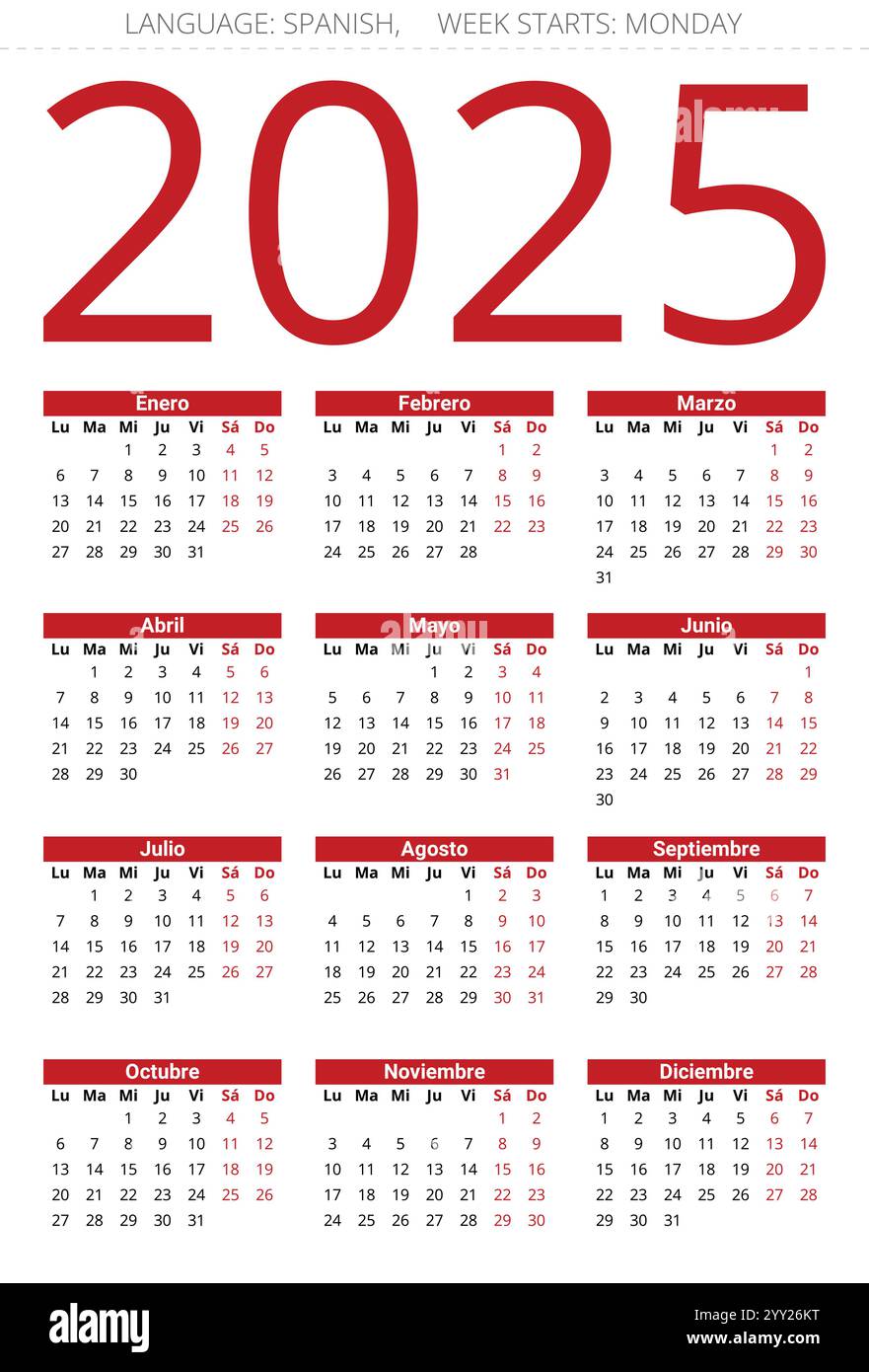 Spanish 2025 year calendar. Vector illustration for Spain Stock Vector ...
