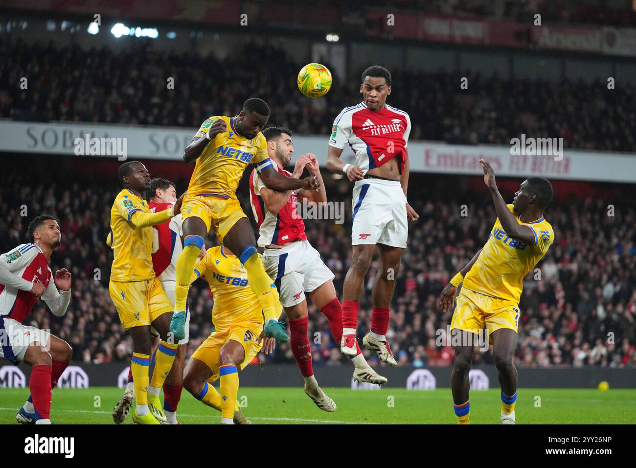 Arsenal's Gabriel Jesus, second right, heads the ball during the ...