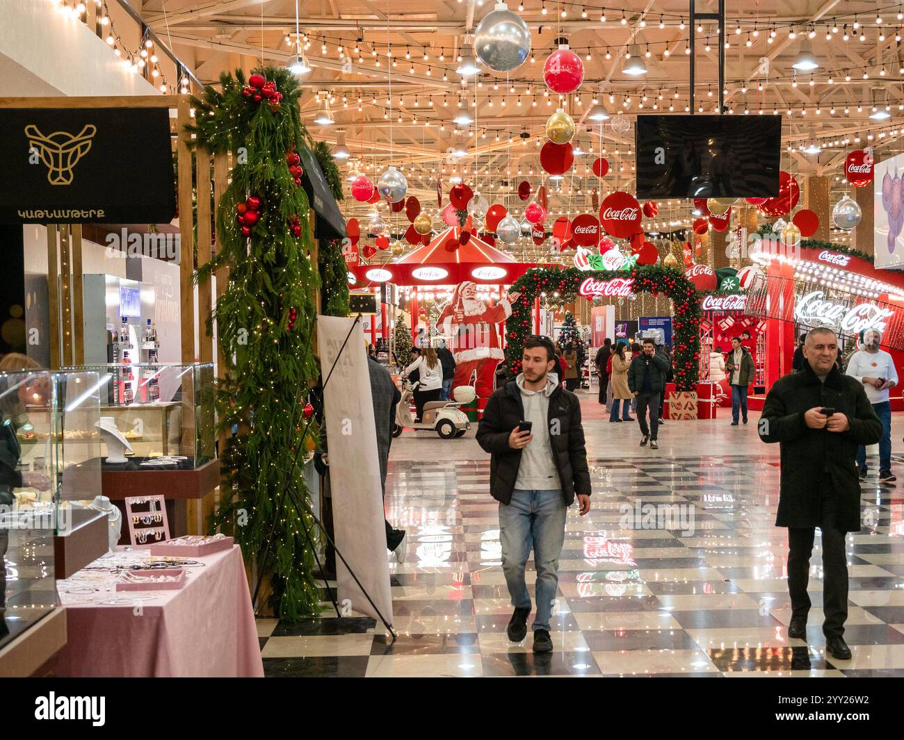 Yerevan, Armenia - December 18, 2024: hall of BIG Christmas Market with ...