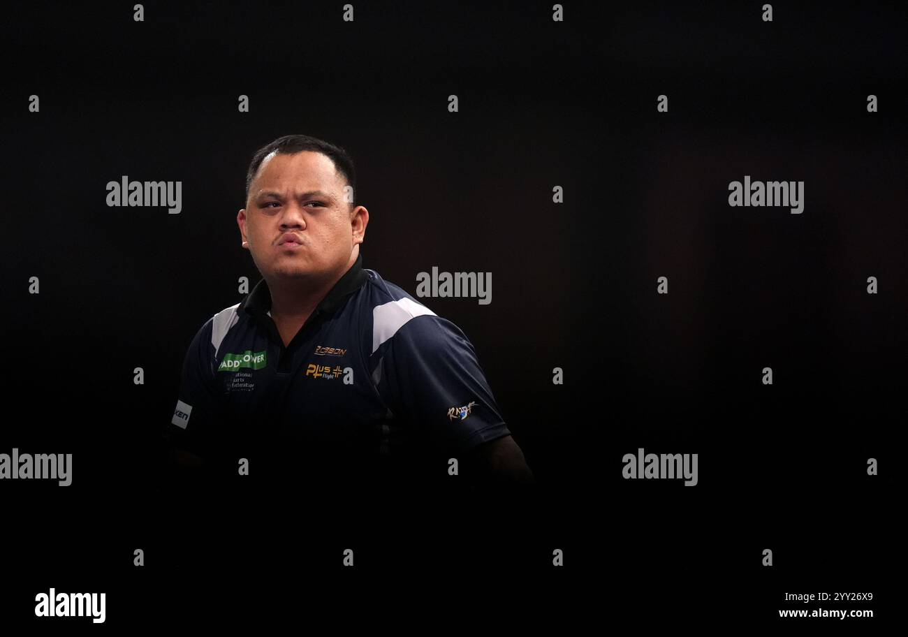 Paolo Nebrida during his first round match against Jim Williams on day ...