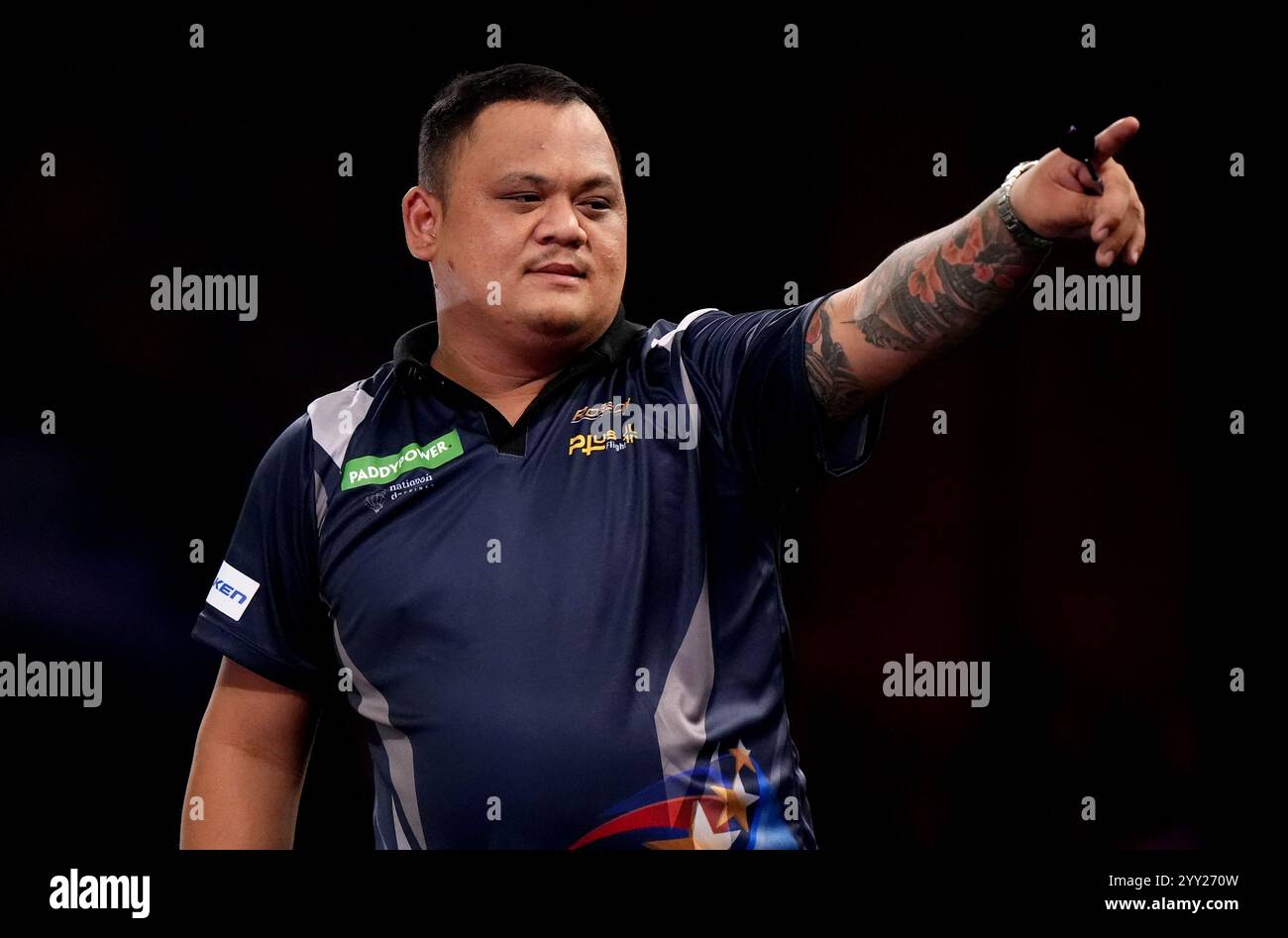Paolo Nebrida celebrates during his first round match against Jim ...