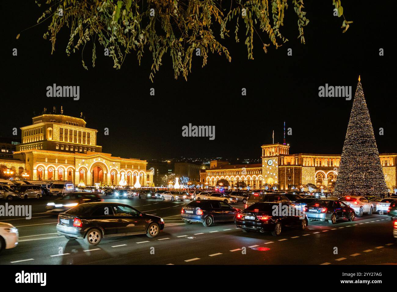 Yerevan, Armenia - December 18, 2024: view of Republic Square with ...