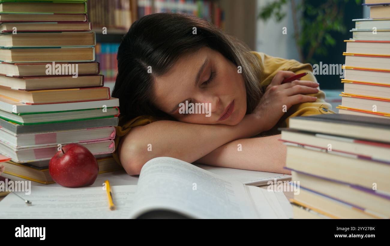 Sleeping napping woman girl tired exhausted female high school student ...
