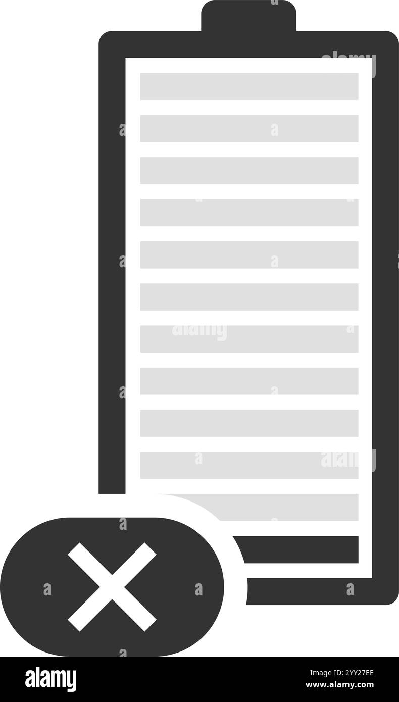Simple battery icon showing discharged status with a cross sign and ...