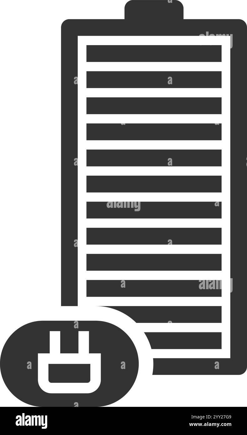 Displaying a full battery charging with a plug icon and energy status ...