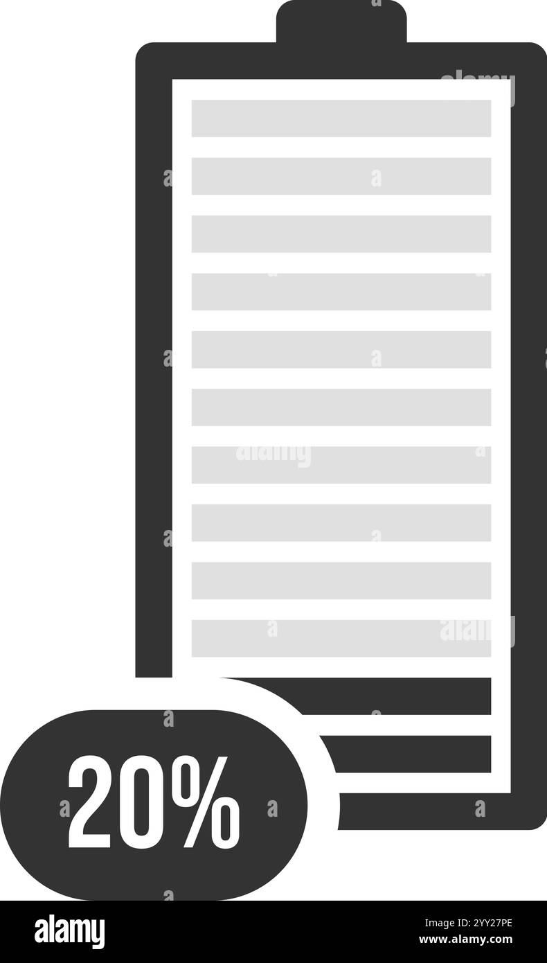 Minimalist vector illustration of a battery icon with 20 percent charge ...