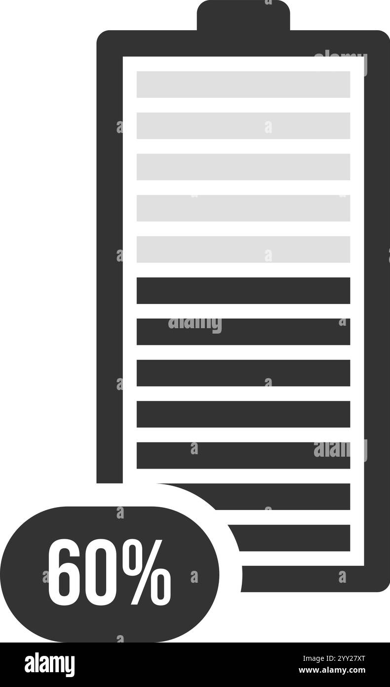 Simple battery icon displaying a 60 percent charge level, represented ...