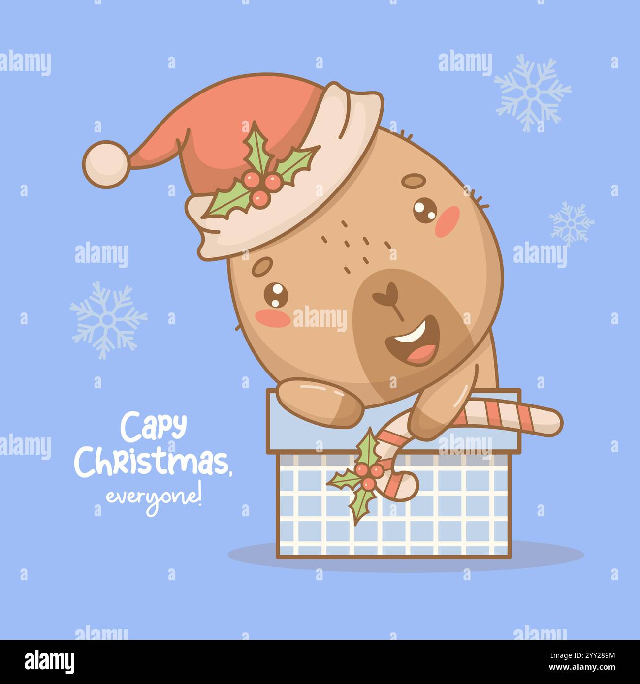 Christmas cute capybara in Santa hat with New Year gift box with ...