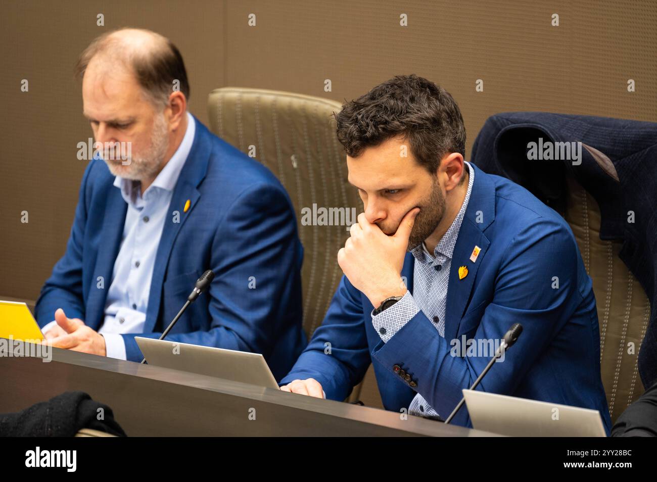 Jurgen Callaerts and Hans Vanhoof NVA at the Flemish parliament plenary ...