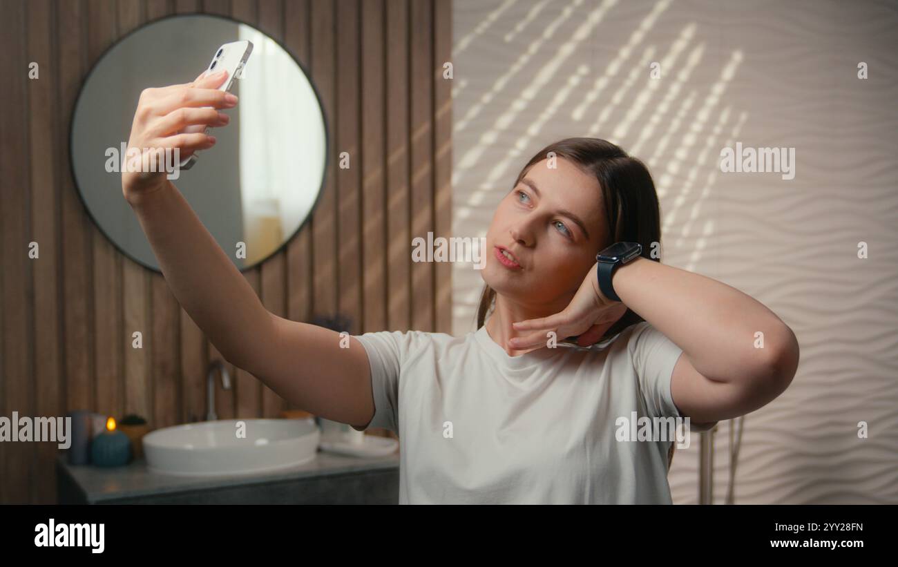 Caucasian woman beauty blogger vlogger model influencer selfie photo ...