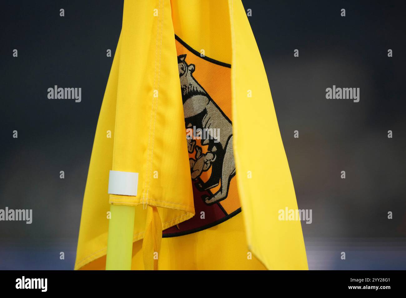Roma's emblem is seen on the corner flag during the Italian Cup soccer ...