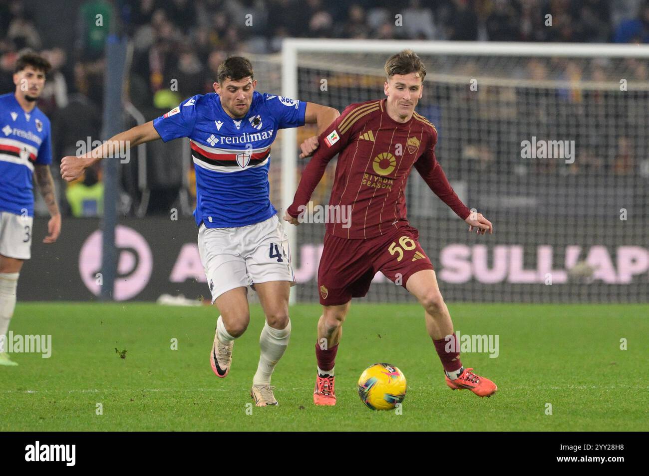 Romaâ??s Alexis Saelemaekers and Nikolas Ioannou of UC Sampdoria during ...