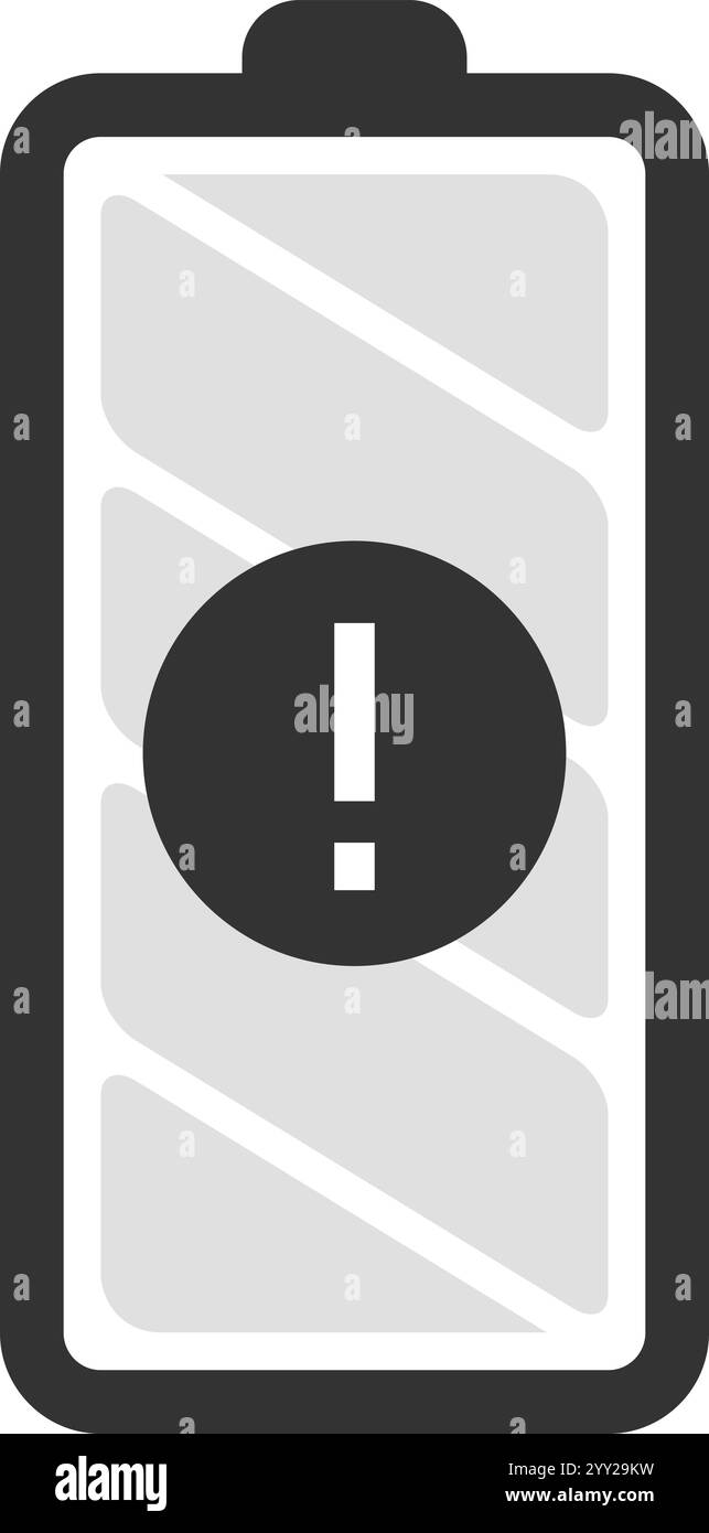 Battery icon displaying a nearly empty status with a warning sign ...