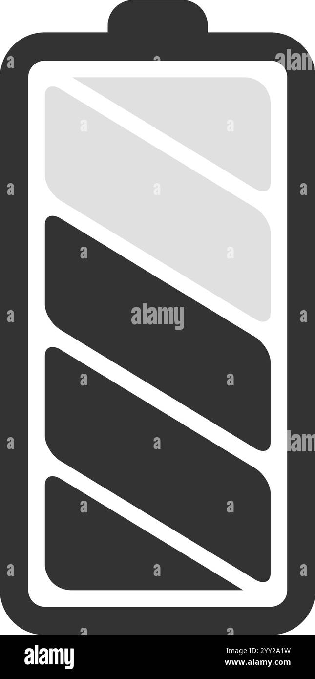 Simple half charged battery icon with four bars, two full and two empty ...