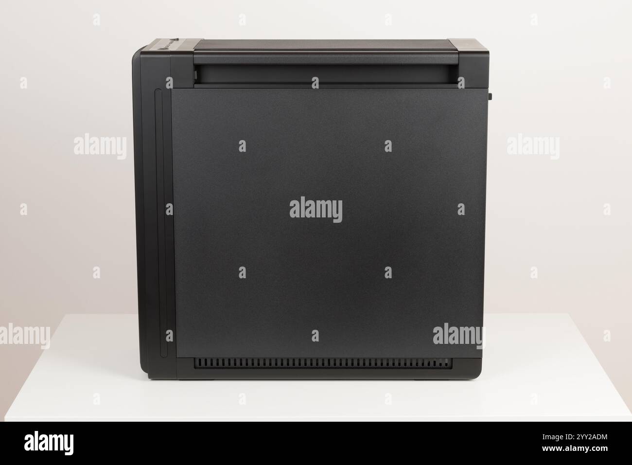 Side view of empty big tower, PC case, chassis, Studio shoot on white ...