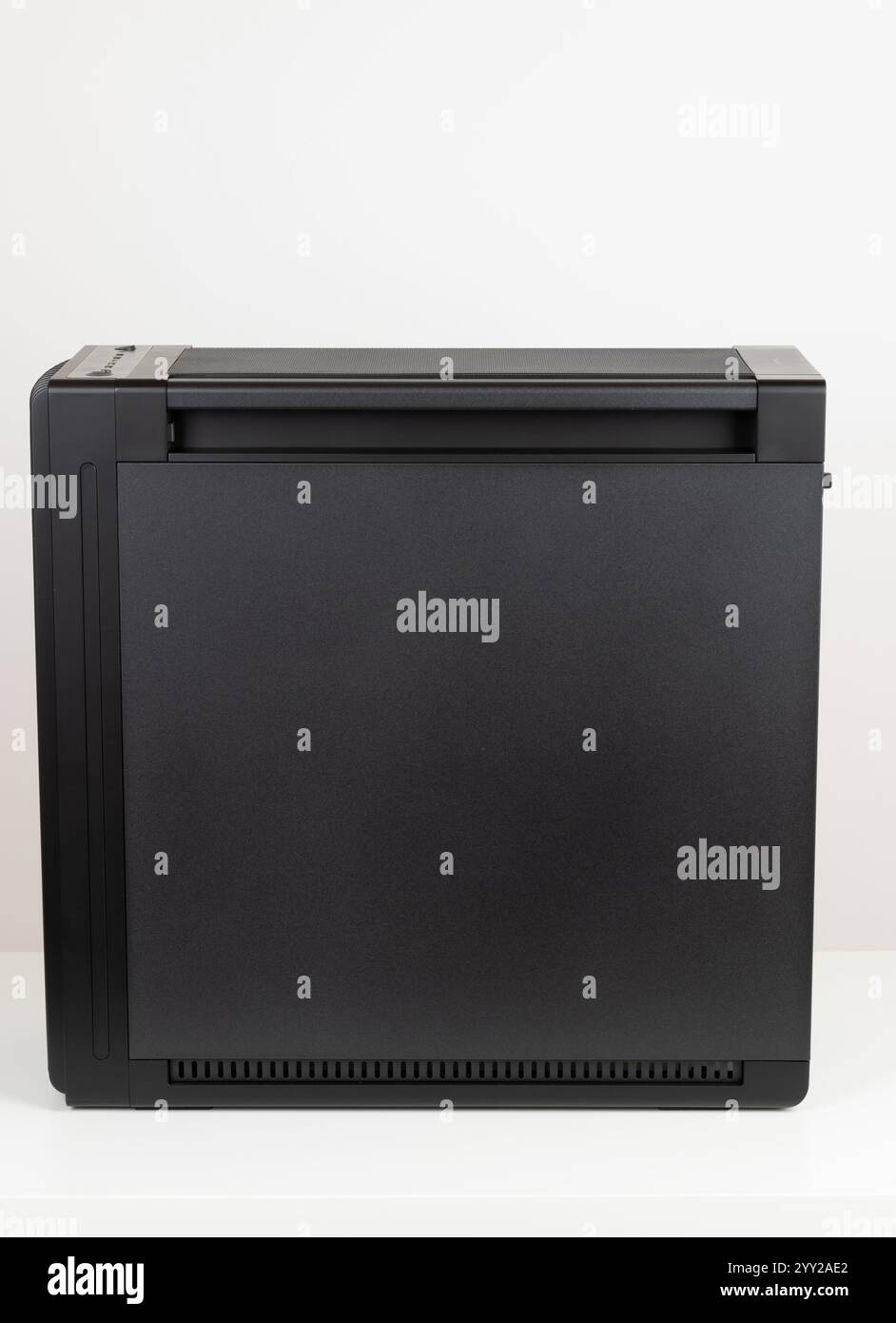 Side view of empty big tower, PC case, chassis, Studio shoot on white ...