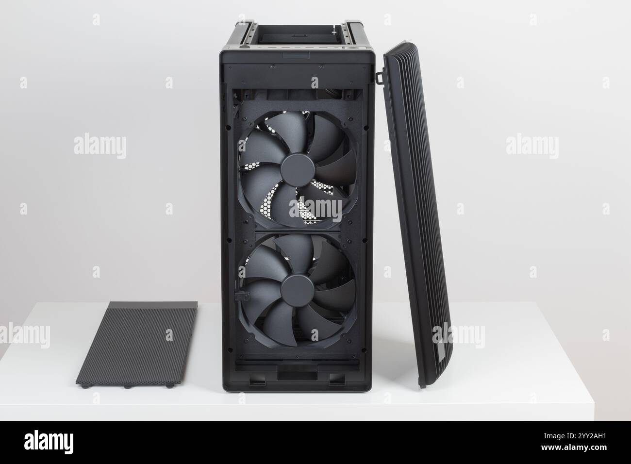 Front view of empty big tower, PC case, chassis, removable top panel ...