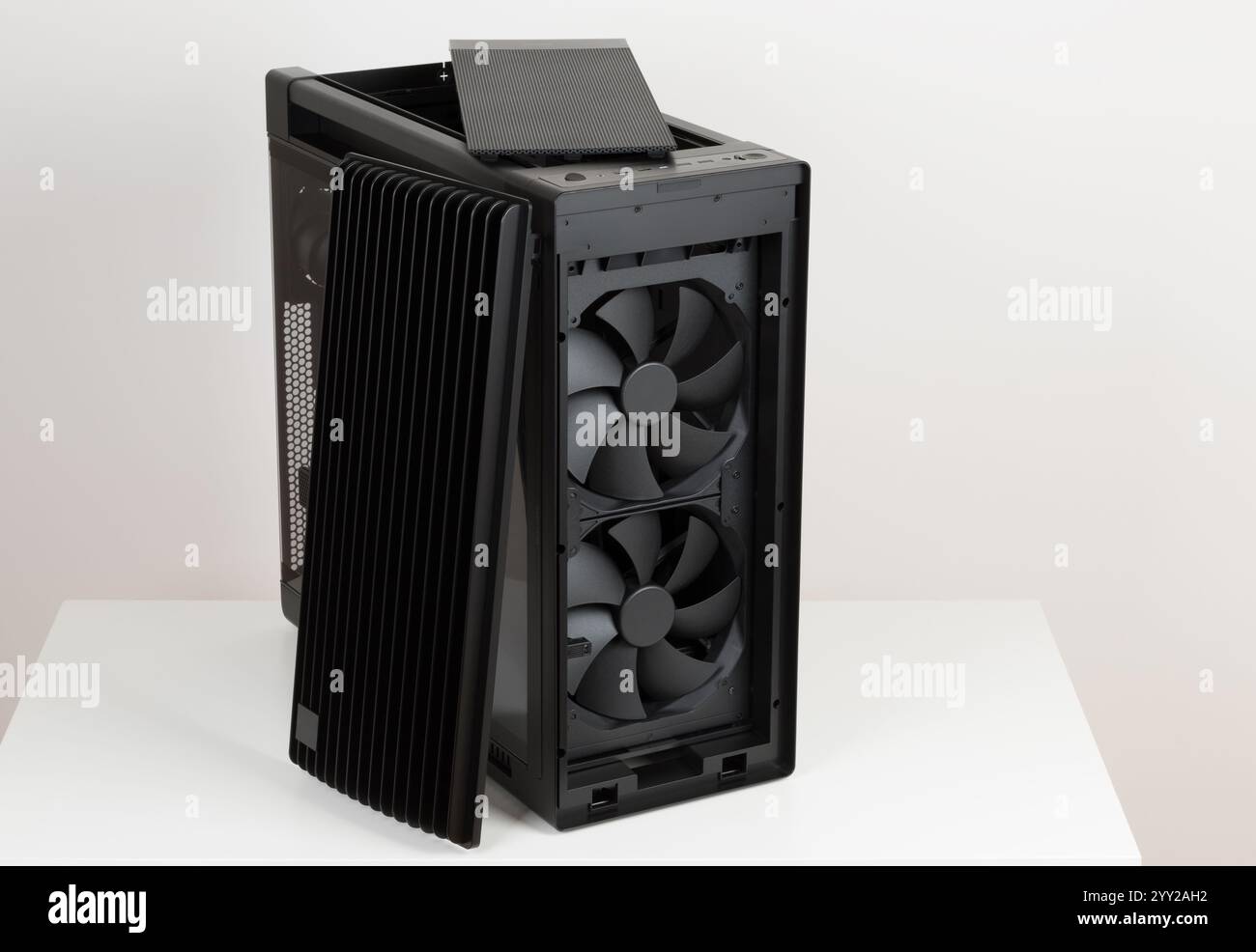 Side view of empty big tower, PC case, chassis, removable top panel ...