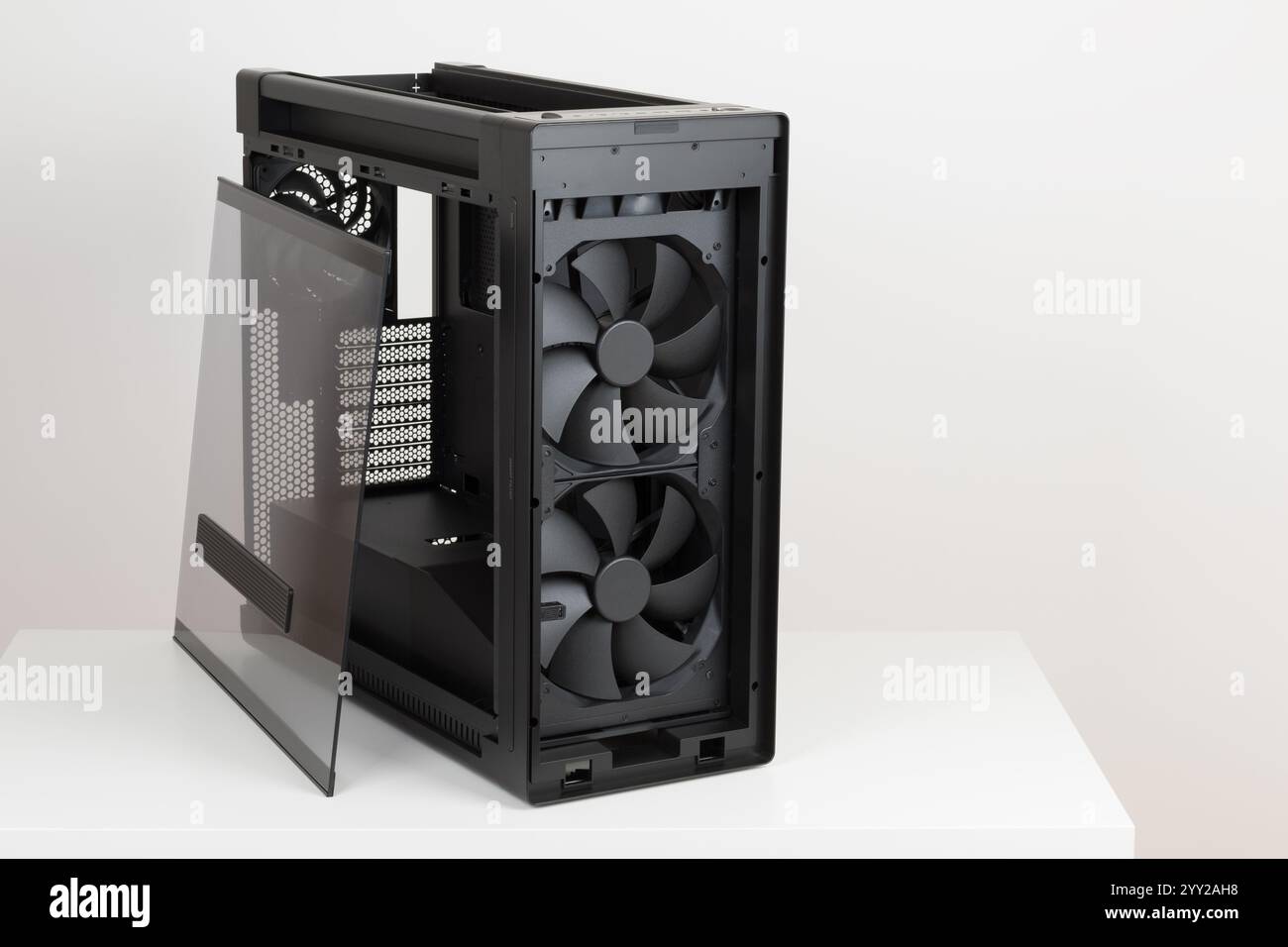 Side view of empty big tower, PC case, chassis, removable tempered ...