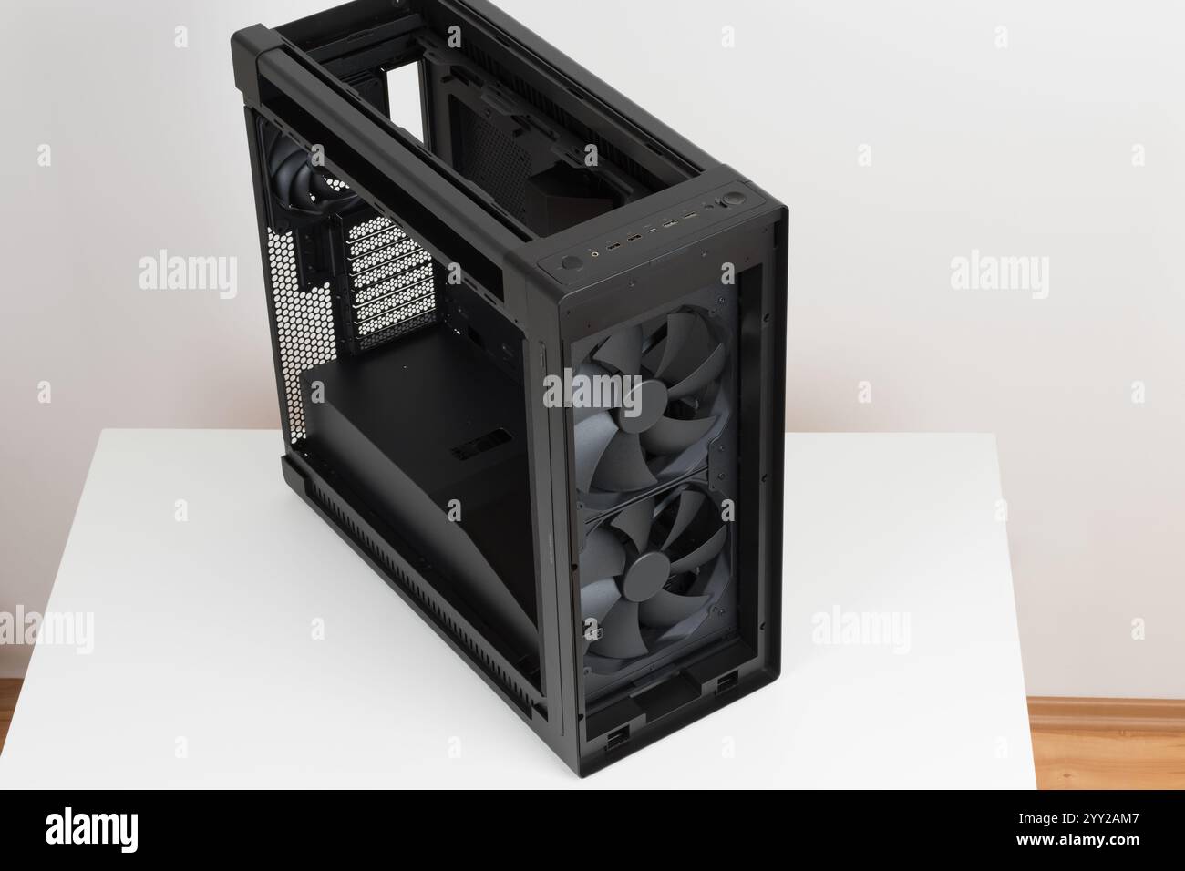 Big tower, empty PC case, chassis, photo of the top of the computer ...
