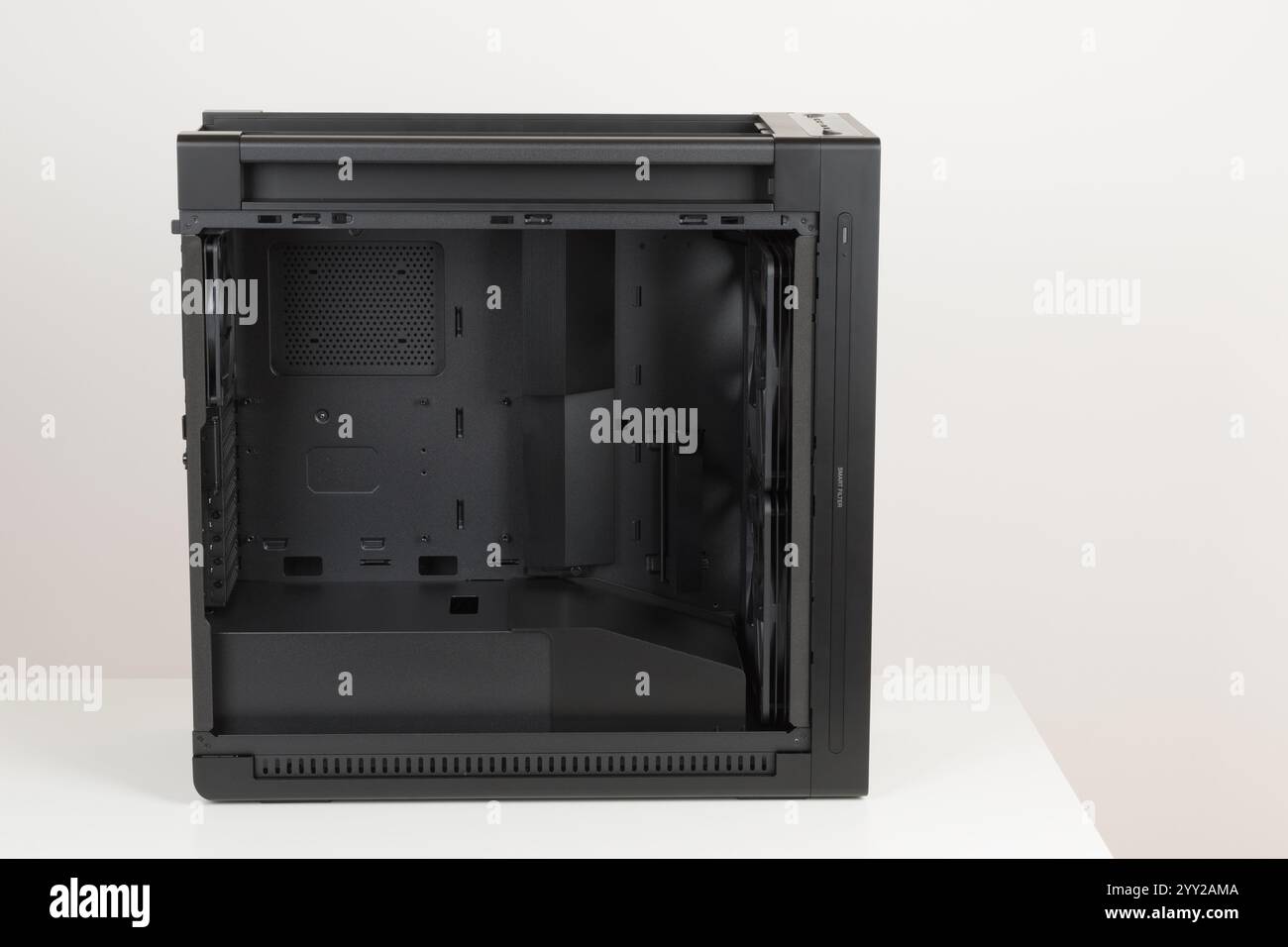 Side view of empty big tower, PC case, chassis, without upper and ...